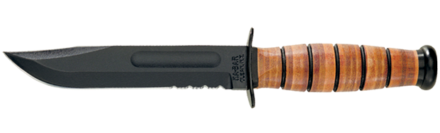 Partially Serrated US Army KA-BAR® With Brown Leather Sheath | Knife ...